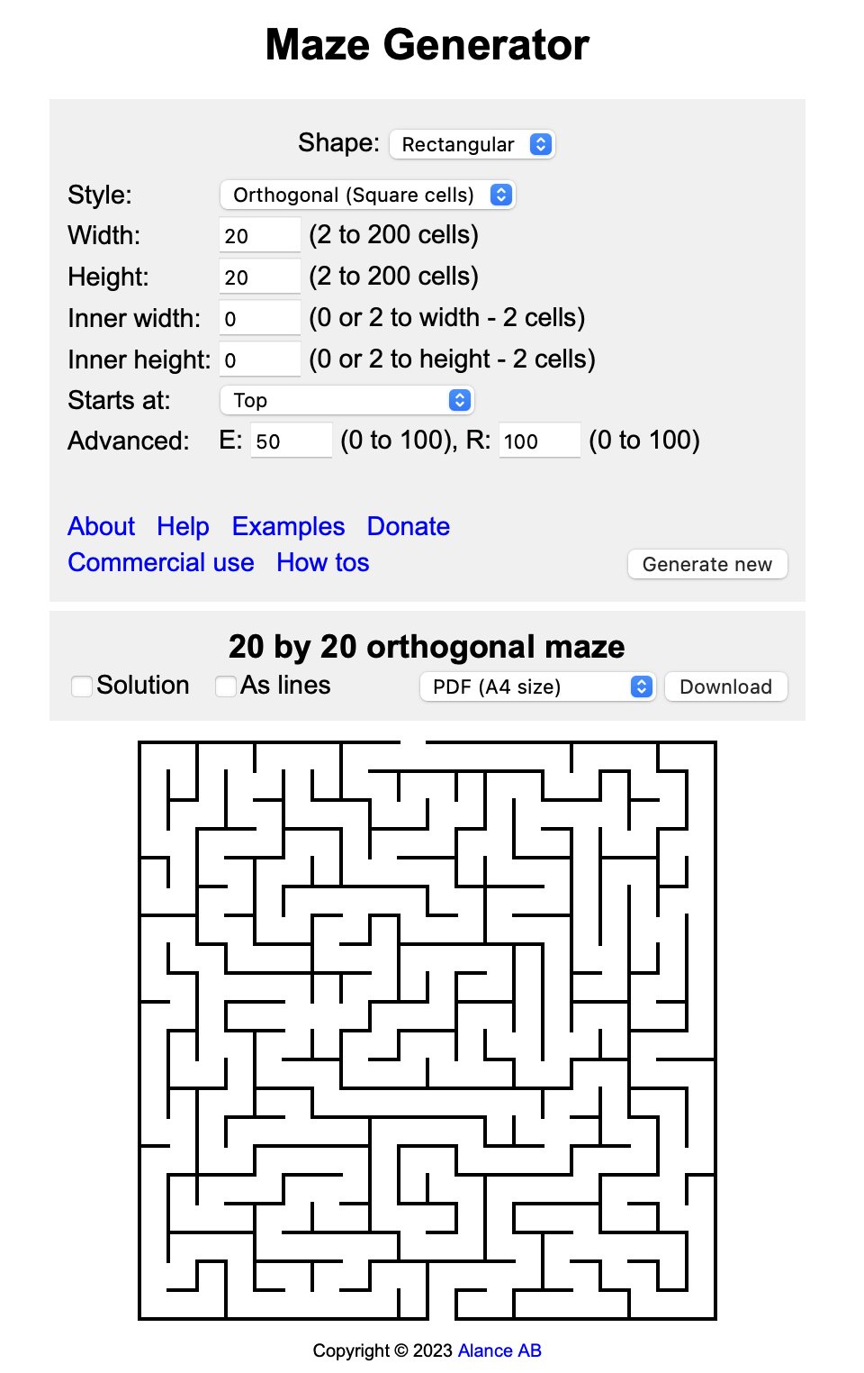 Maze & puzzle generators for laser cutting designs